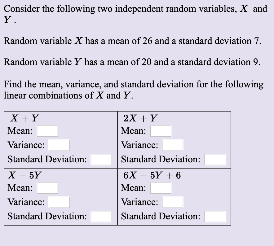 Solved: Consider The Following Two Independent Random Vari... | Chegg.com