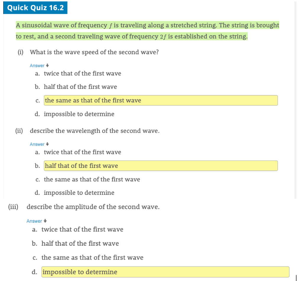 Solved Quick Quiz 162 A Sinusoidal Wave Of Frequency F Is