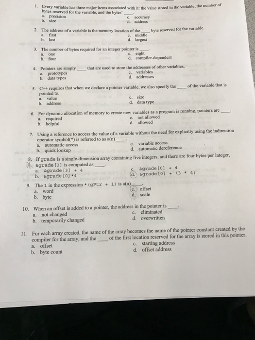 Solved Every Variable Has Three Major Items Associated With 