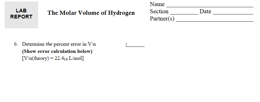 Solved The molar Volume of Hydrogen Sas ~0:08g bine 12M | Chegg.com