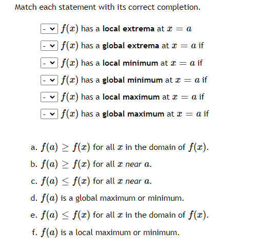 Solved Match each statement with its correct completion. | Chegg.com