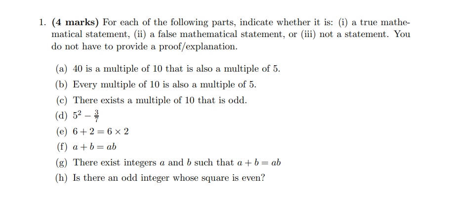 Solved 1. (4 marks) For each of the following parts, | Chegg.com