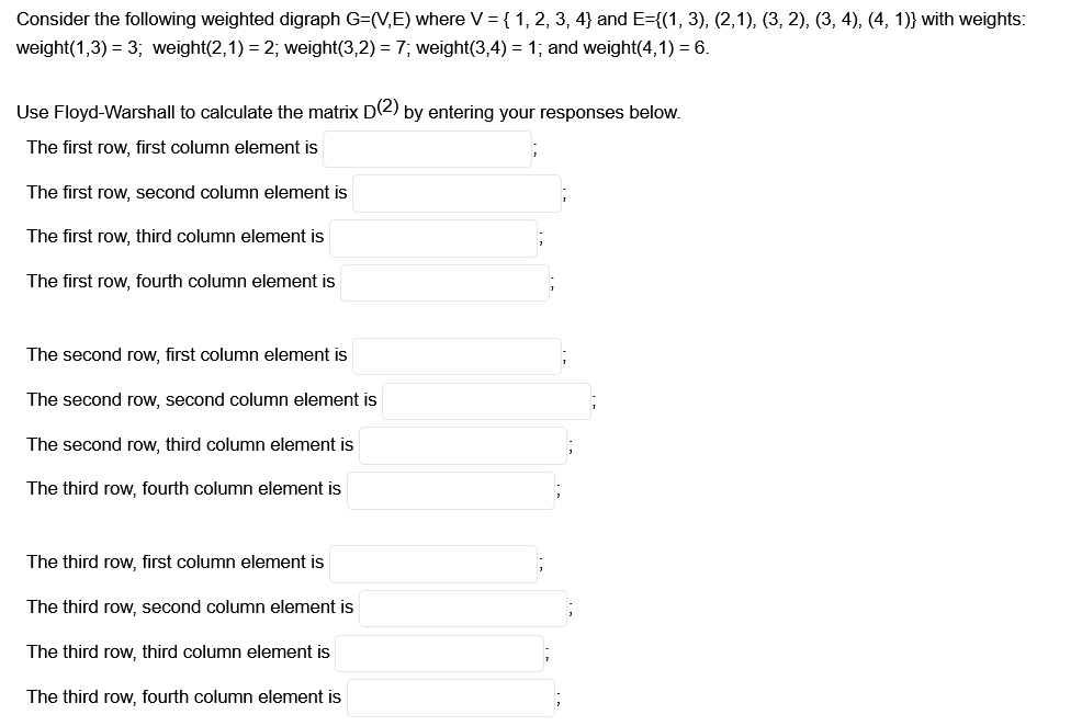 Solved Consider the following weighted digraph G=(V,E) where | Chegg.com