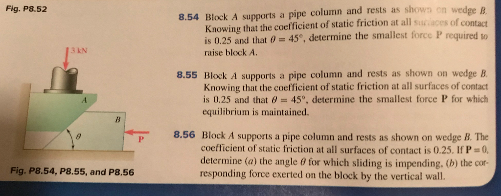 Solved 8.54 Block A supports a pipe column and rests as | Chegg.com