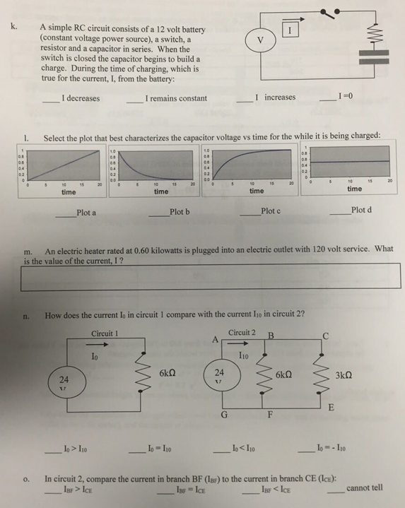 Solved k. A simple RC circuit consists of a 12 volt battery | Chegg.com
