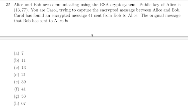 Solved 35 Alice And Bob Are Communicating Using The Rsa 