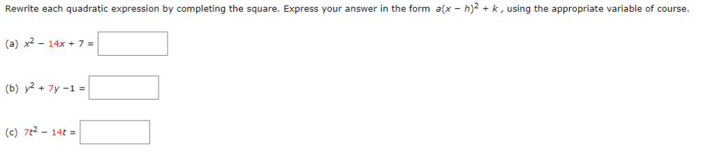 Solved Rewrite each quadratic expression by completing the | Chegg.com