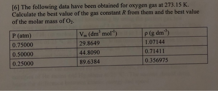 Solved [6] The following data have been obtained for oxygen | Chegg.com