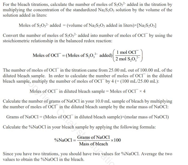 Solved Titration of Bleach 36.882 Mass of beaker (g) Mass | Chegg.com