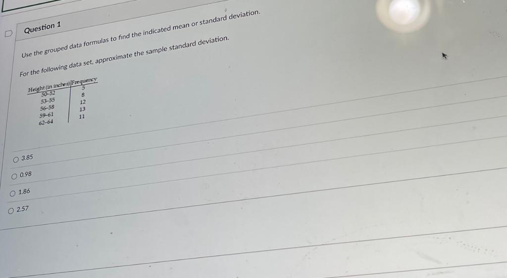 Solved Question 1 Use the grouped data formulas to find the | Chegg.com