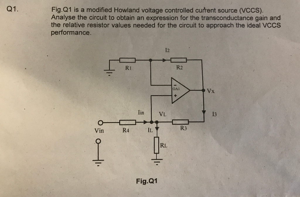 Solved Q1. Fig. Q1 is a modified Howland voltage controlled | Chegg.com