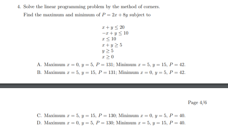 4. Solve the linear programming problem by the method | Chegg.com