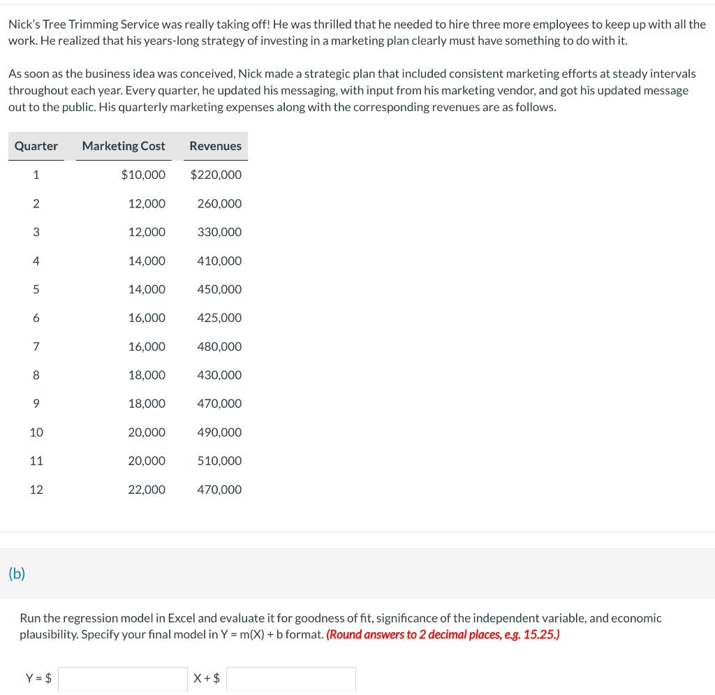 Solved Nick's Tree Trimming Service was really taking off! | Chegg.com