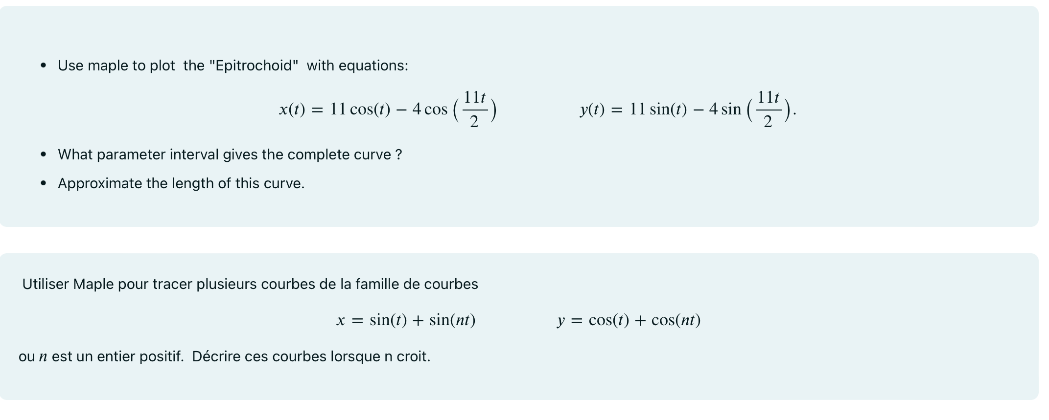 Solved - Use maple to plot the "Epitrochoid" with equations: | Chegg.com