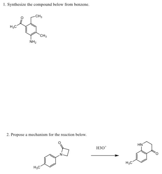Solved 1. Synthesize the compound below from benzene. -CH3 | Chegg.com