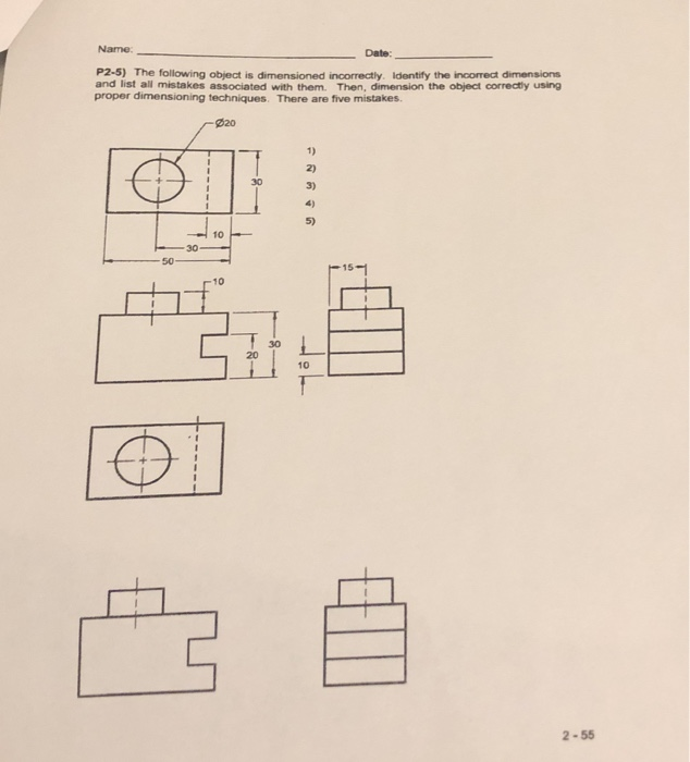 Solved Name Date: P2-5) The following object is dimensioned | Chegg.com