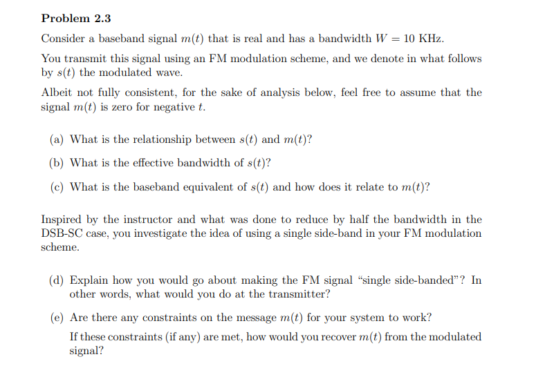 Solved Problem 2.3Consider a baseband signal m(t) ﻿that is | Chegg.com