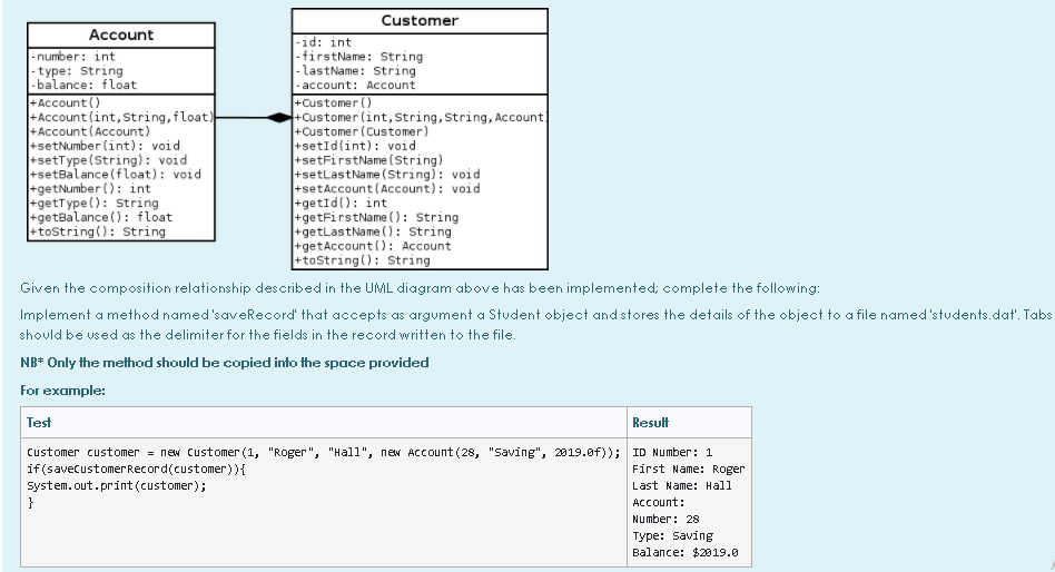 Solved Customer Account -id: int -number: int firstName: | Chegg.com