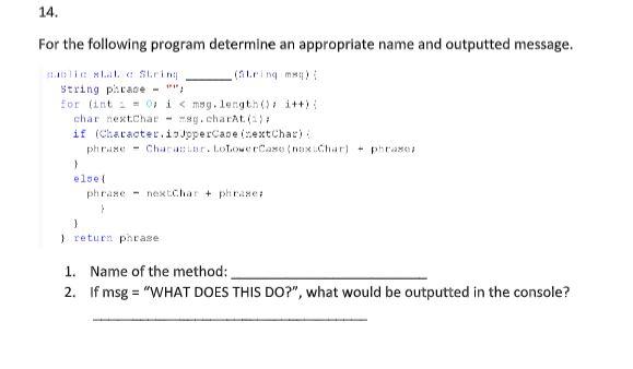 Solved 14. For the following program determine an | Chegg.com