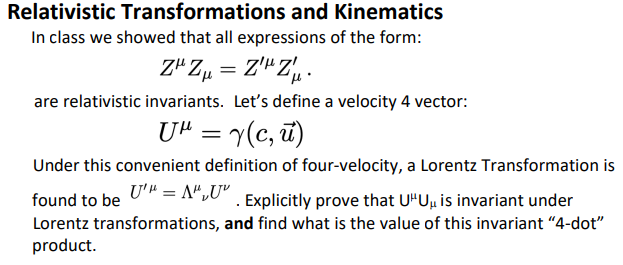 Solved Relativistic Transformations and Kinematics In class | Chegg.com