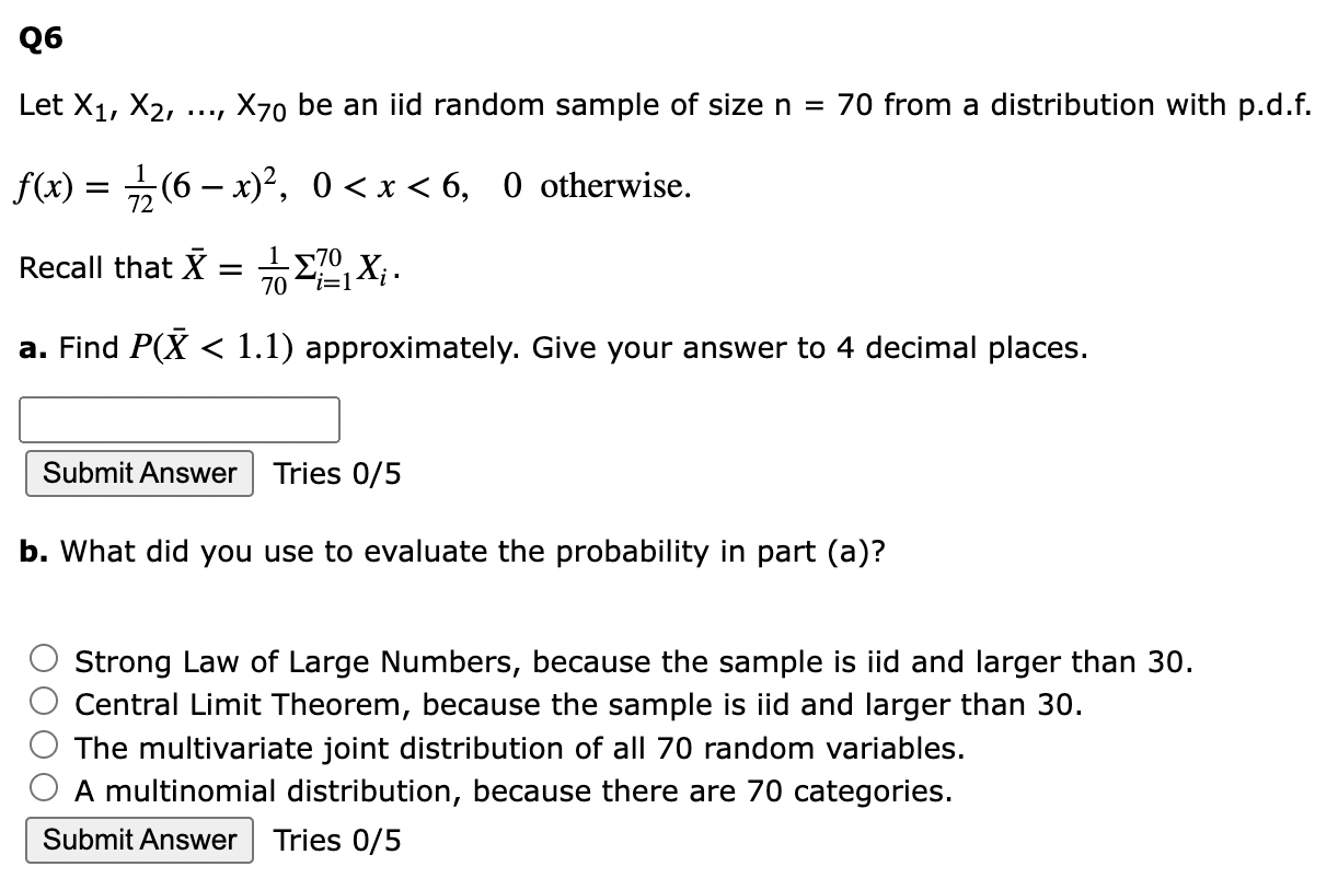 Solved Let X1,X2,…,X70 be an iid random sample of size n=70 | Chegg.com