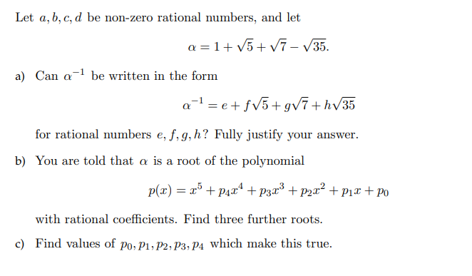 Solved Let a,b,c,d be non-zero rational numbers, and let | Chegg.com