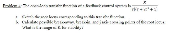 Solved The open-loop transfer function of a feedback control | Chegg.com