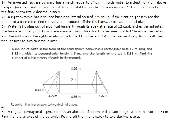 Solved 1) An inverted square pyramid has a height equal to | Chegg.com