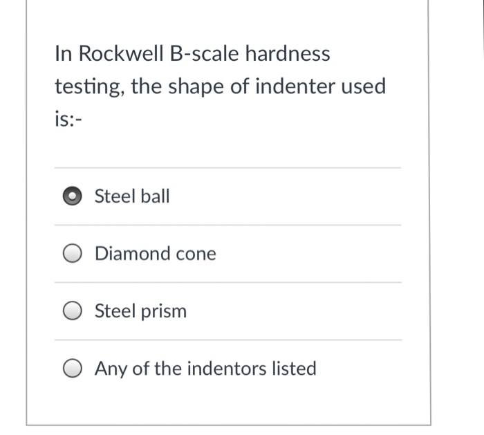 Solved In Rockwell B-scale hardness testing, the shape of | Chegg.com