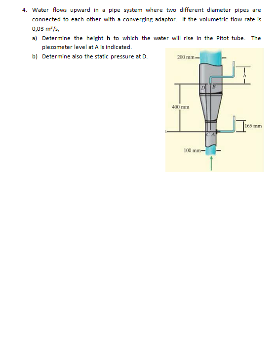 Solved 4. Water flows upward in a pipe system where two | Chegg.com