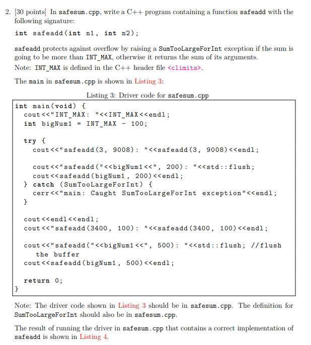 2. [30 points) In safesum.cpp, write a C++ program | Chegg.com