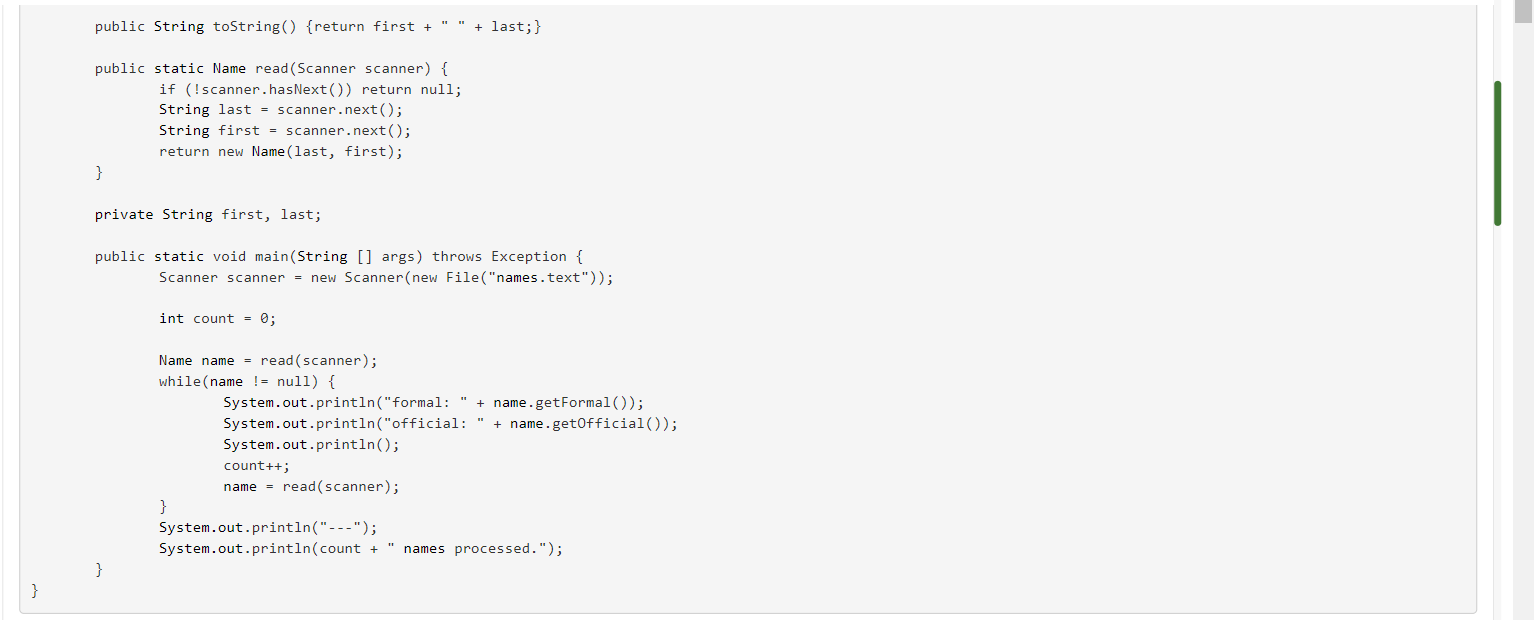 Solved Below is a working Name class with the following | Chegg.com