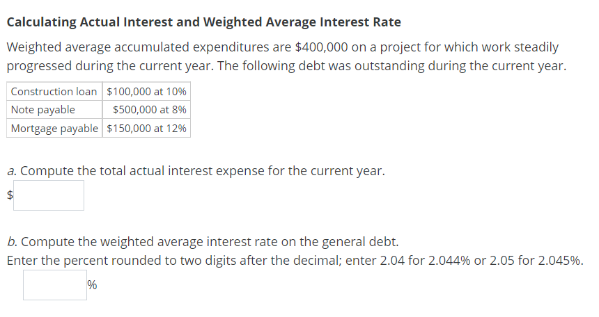 Solved Calculating Actual Interest and Weighted Average | Chegg.com