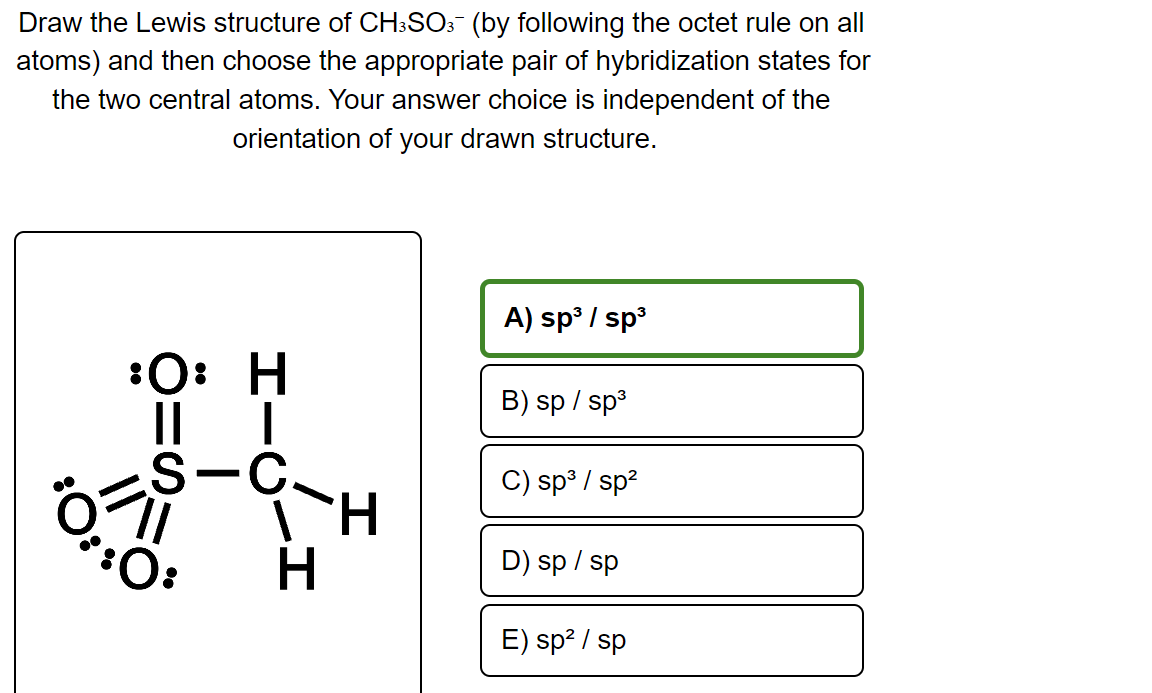 Solved Draw the Lewis structure of CH3SO3−(by following the | Chegg.com