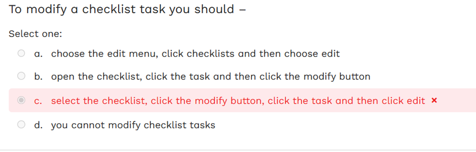 Solved To modify a checklist task you should - Select one: | Chegg.com