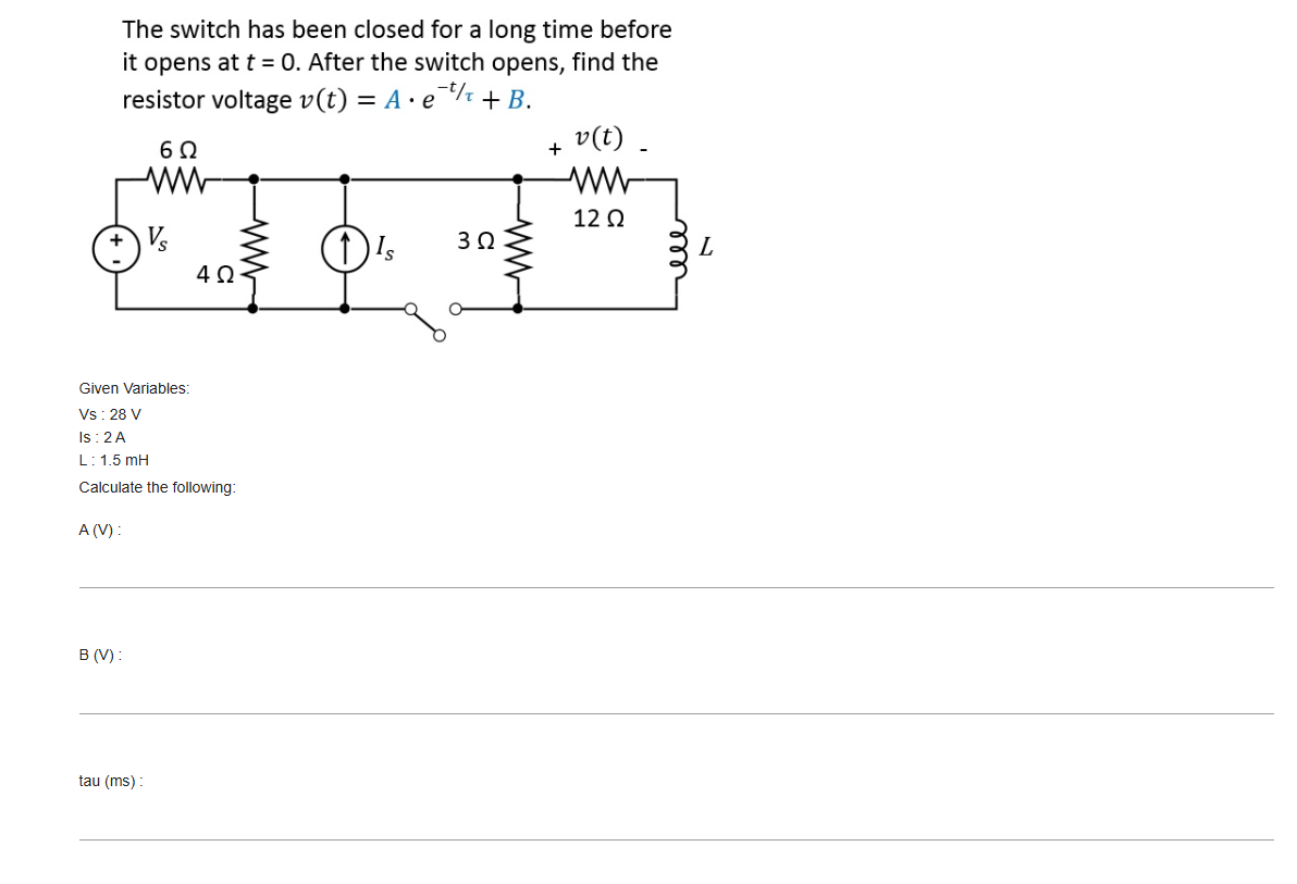 Solved The switch has been closed for a long time beforeit | Chegg.com