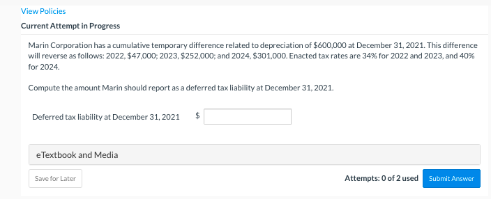 Solved View Policies Current Attempt in Progress Marin | Chegg.com