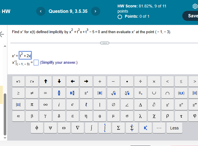 Solved Find x′ for x(t) defined implicitly by x2+t2x+t3−5=0 | Chegg.com