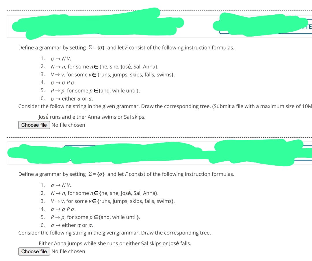 Solved Define a grammar by setting Σ={σ} and let F consist | Chegg.com