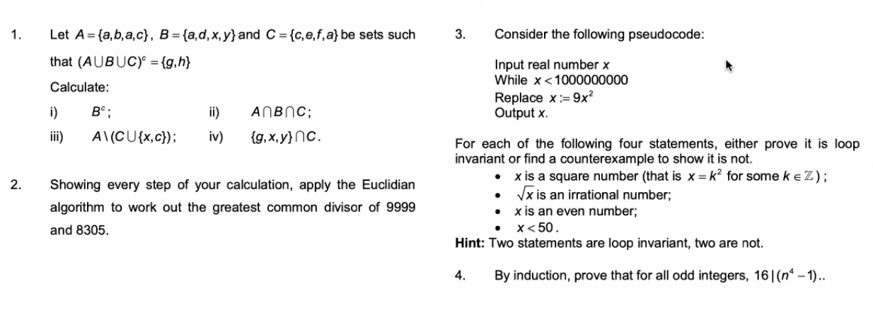 Solved 1. 3. Consider the following pseudocode: Let | Chegg.com