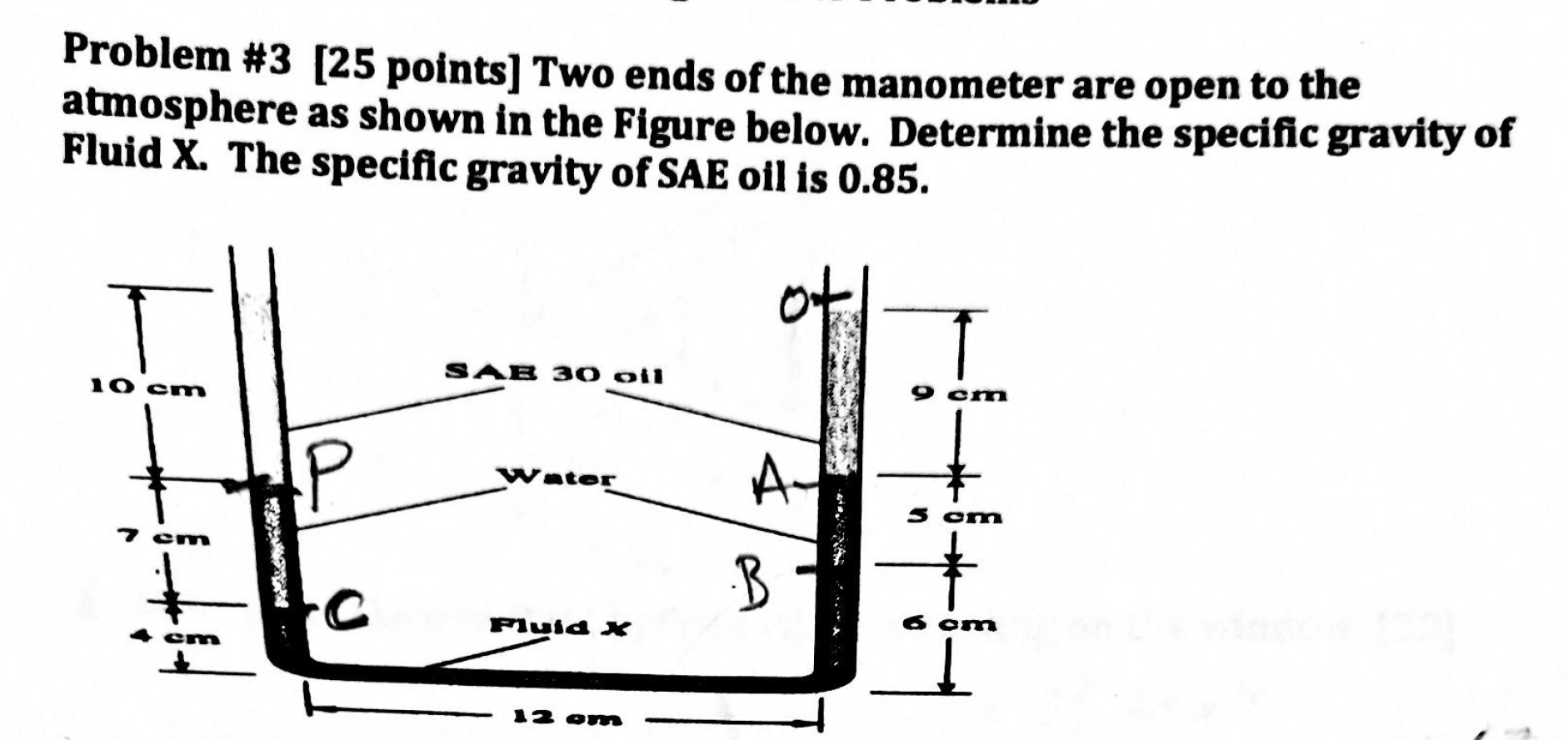 Solved Problem #3 (25 points) Two ends of the manometer are | Chegg.com