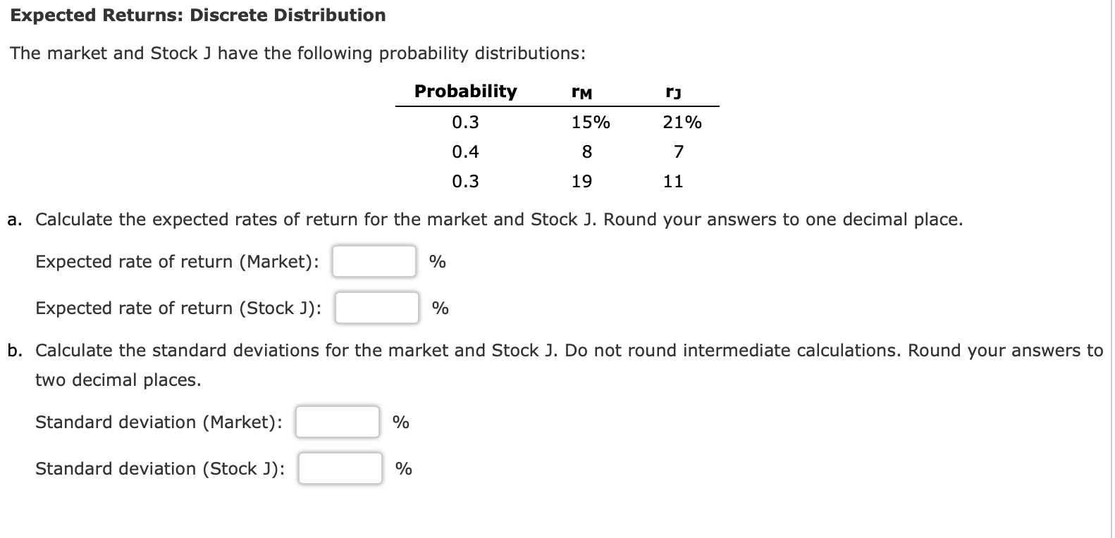 Solved Expected Returns: Discrete Distribution The market | Chegg.com