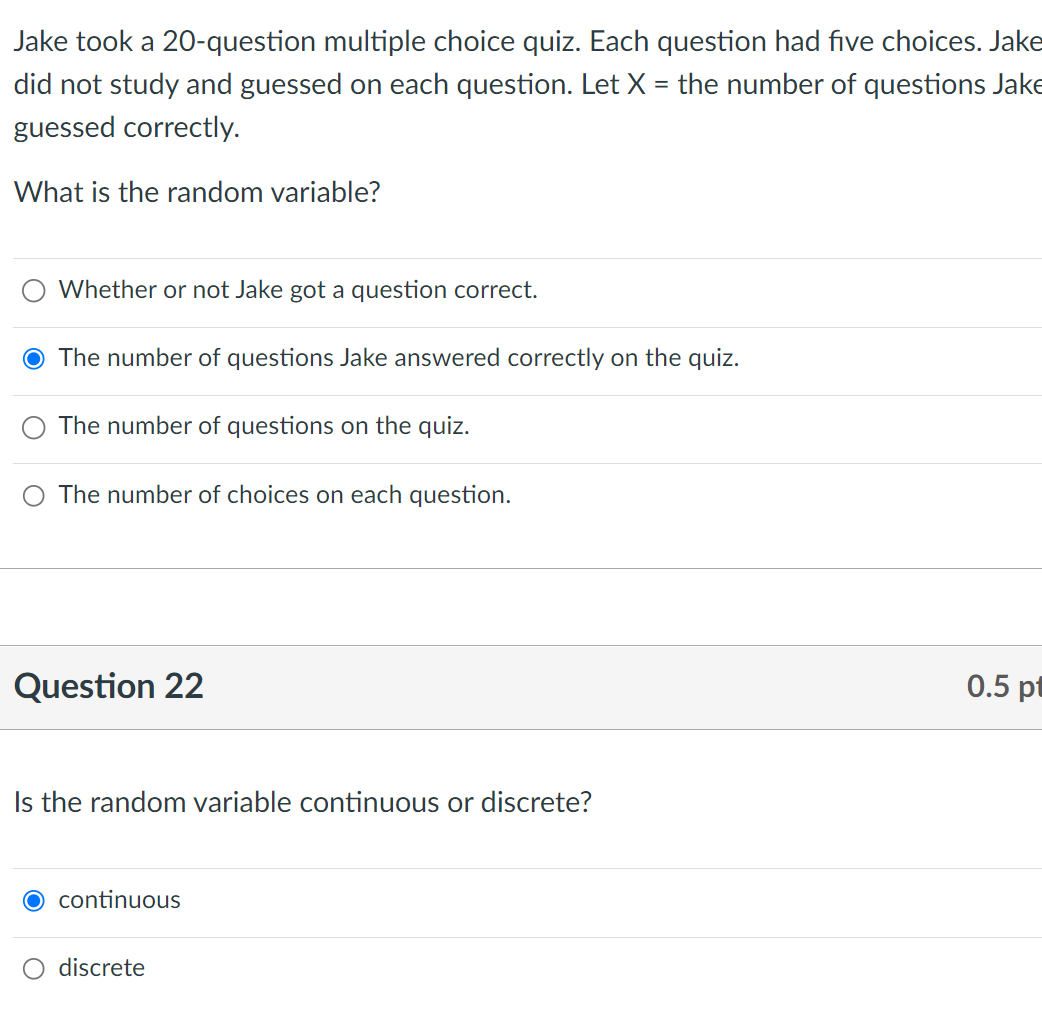 Solved Jake took a 20-question multiple choice quiz. Each | Chegg.com