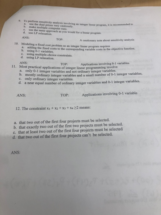 Solved 9. To perform sensitivity analysis involving an | Chegg.com