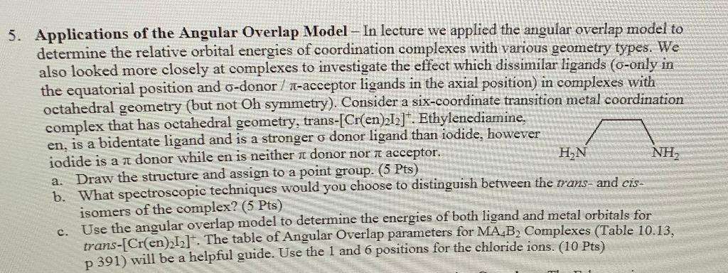 Solved 5. Applications of the Angular Overlap Model – In | Chegg.com