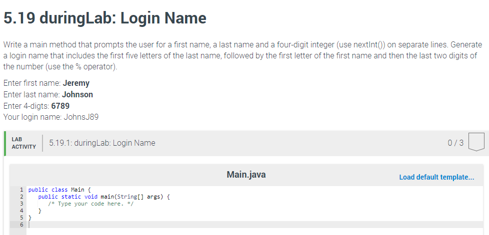 Solved 5 19 D Uring Lab Login Name Write A Main Method That Chegg
