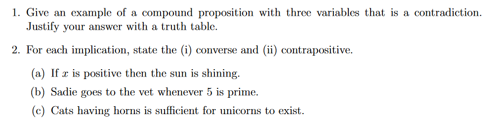 Solved 1. Give an example of a compound proposition with | Chegg.com