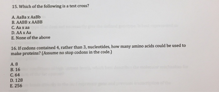 Solved Which of the following is a test cross? A. AaBa | Chegg.com