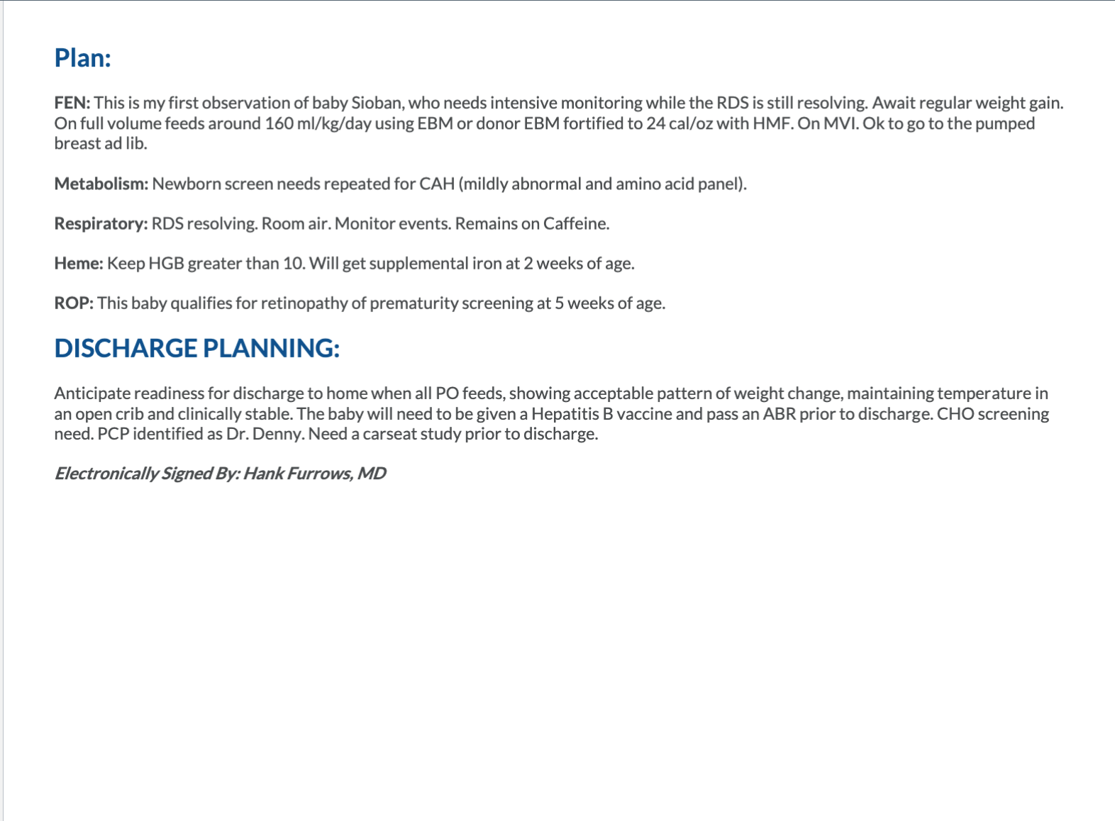 Solved Read through the following NICU note and review the | Chegg.com
