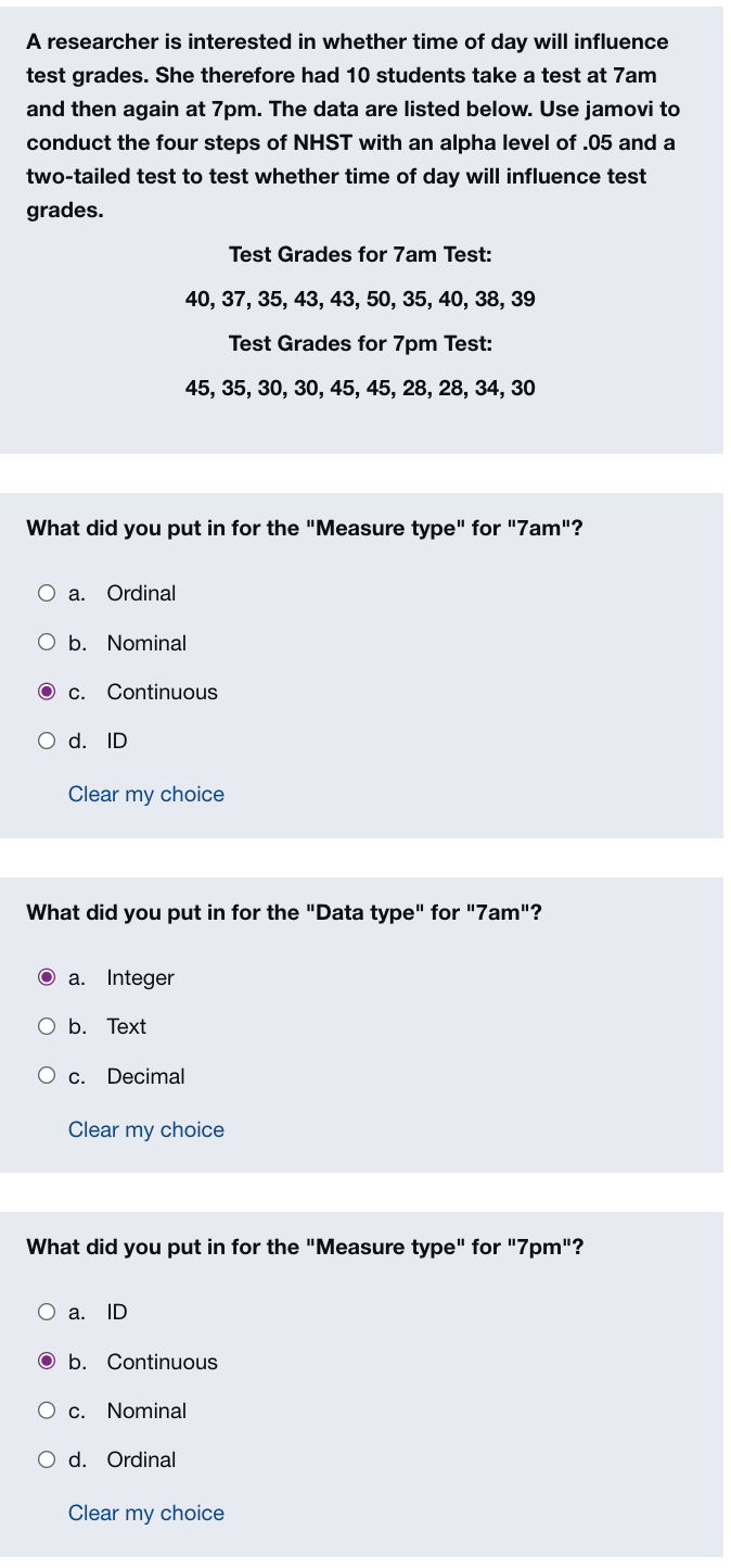 A researcher is interested in whether time of day | Chegg.com